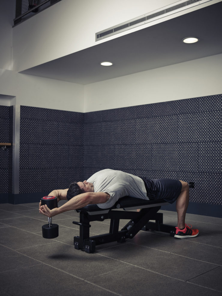 Do the dumbbell pullover to build a bigger chest